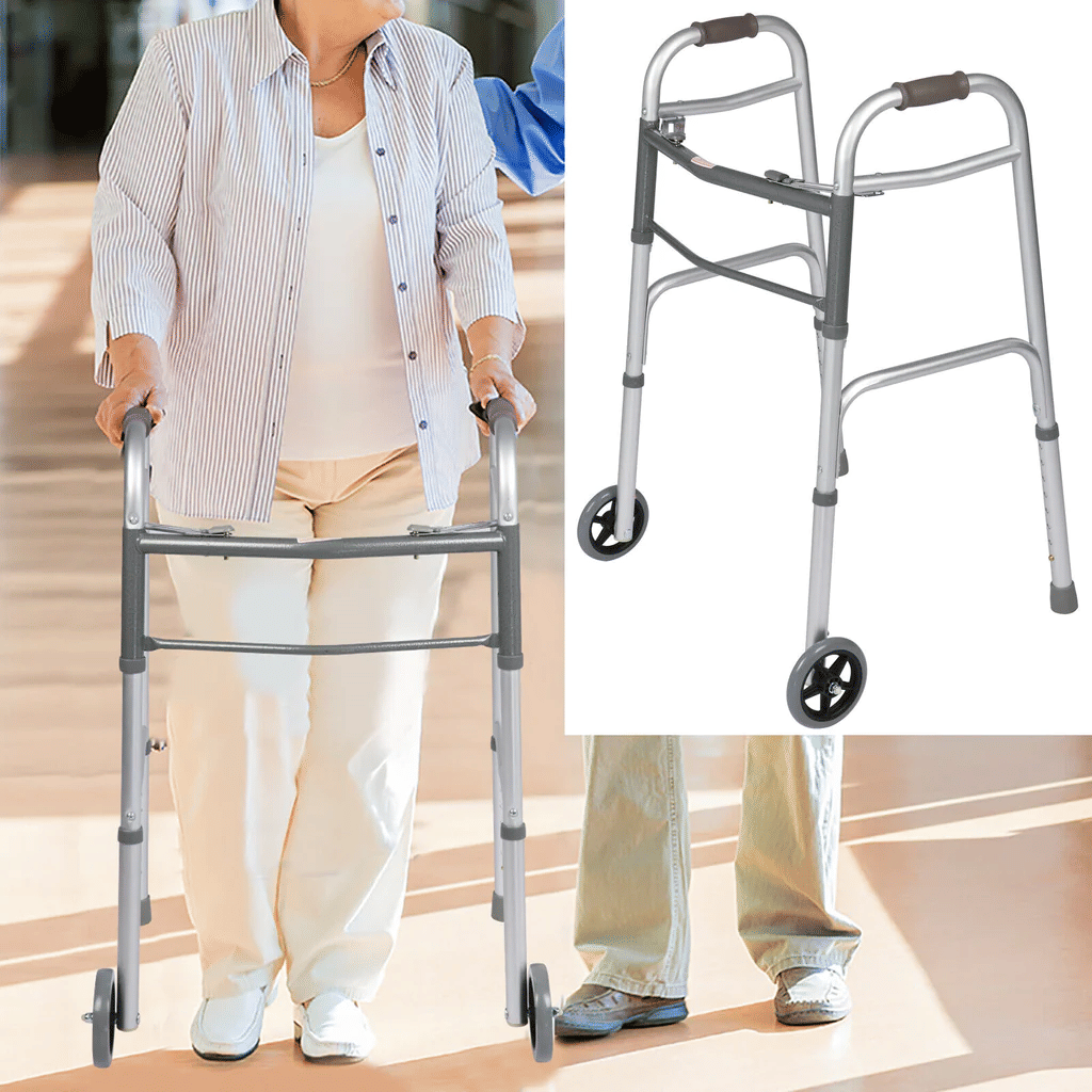 Adjustable Height 32"-39" Foldable Standard Walker with 5" Wheels & Fo – CureActive